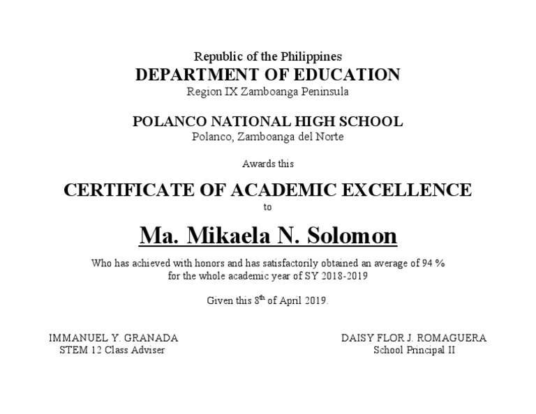Certificate of Academic Excellence | PDF