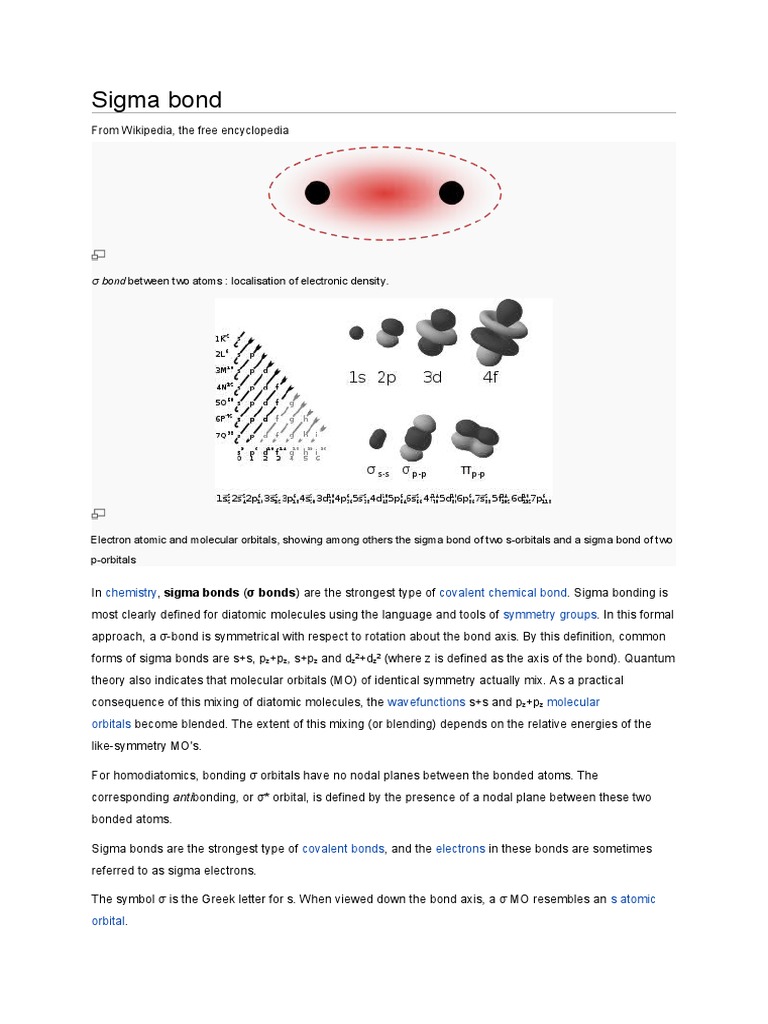 Sigma Bond: From Wikipedia, The Free Encyclopedia | PDF | Chemical Bond ...