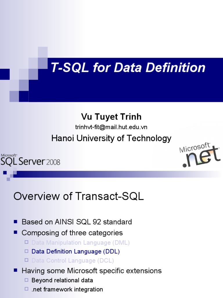 T-SQL For Data Definition: Hanoi University of Technology | PDF ...