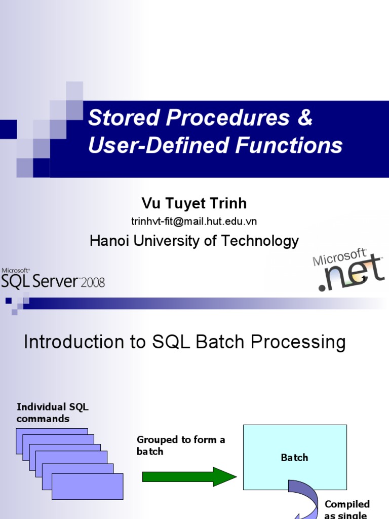 Stored Procedures And User Defined Functions Hanoi University Of Technology Pdf Microsoft Sql 5028