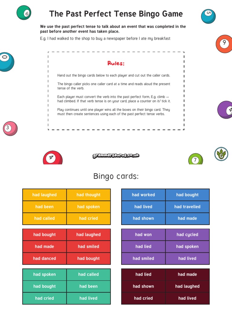 Past Perfect Tense Bingo Game | PDF