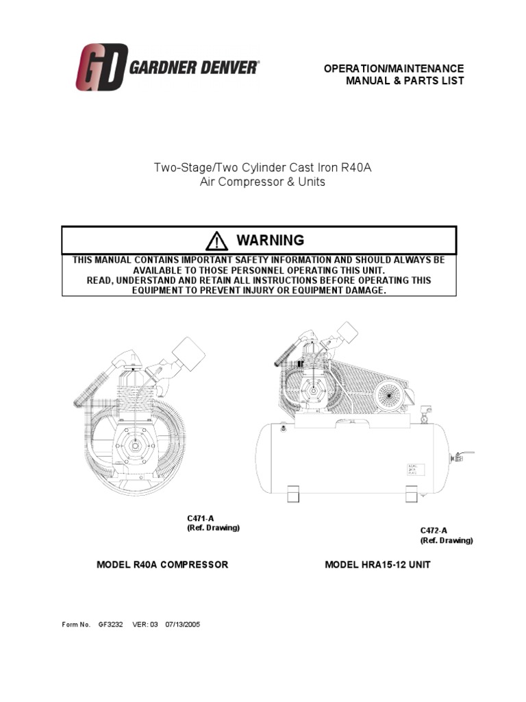 Warning: Two-Stage/Two Cylinder Cast Iron R40A Air Compressor & Units ...