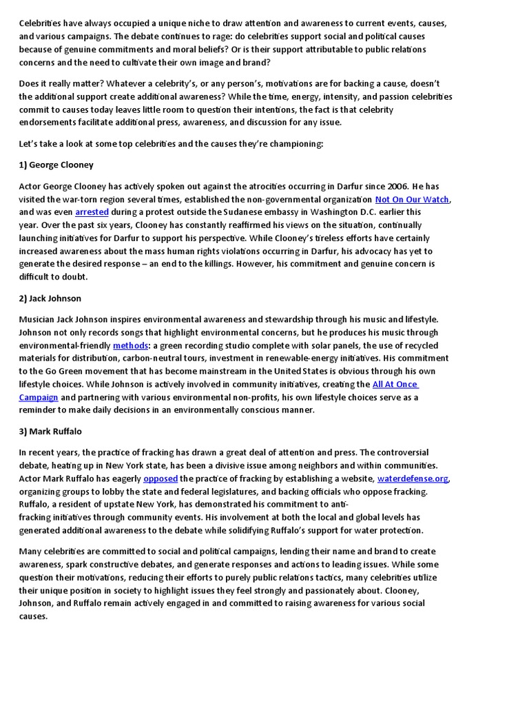 Should Celebrities Support Political Causes | PDF | Environmentalism ...