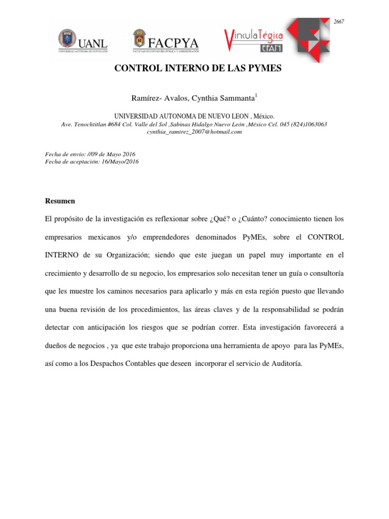 2667-2686 Control Interno de Las PYMES | PDF | Pequeñas y medianas empresas | Auditoría