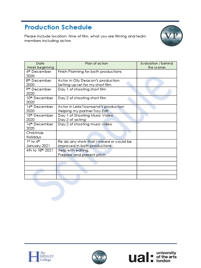 Film Production Schedule December 2020 | PDF