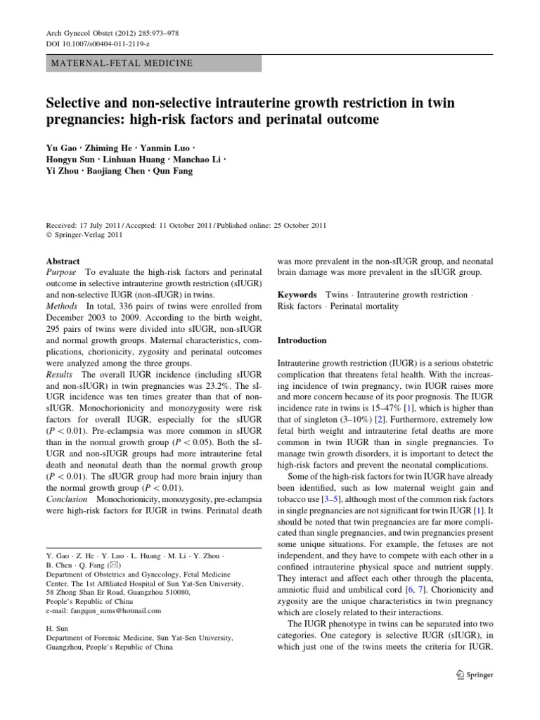 Selective IUGR | PDF | Twin | Fetus