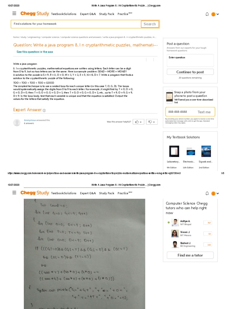 Write A Java Program 8. I N Cryptarithmetic Puzzle... | PDF | Equations ...