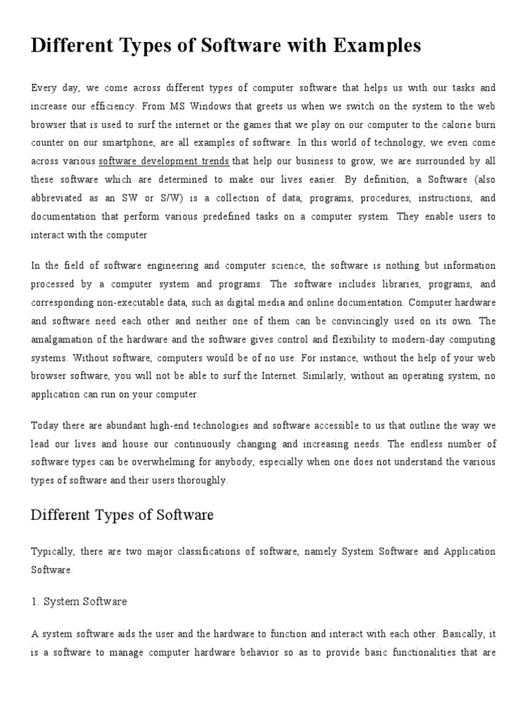 Different Types of Software With Examples BSC | PDF | Network Topology ...