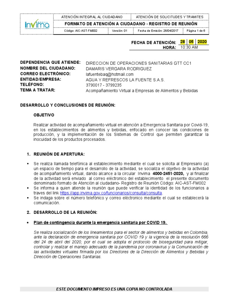 Plantilla General Formato Invima | PDF | Agua | Agua potable
