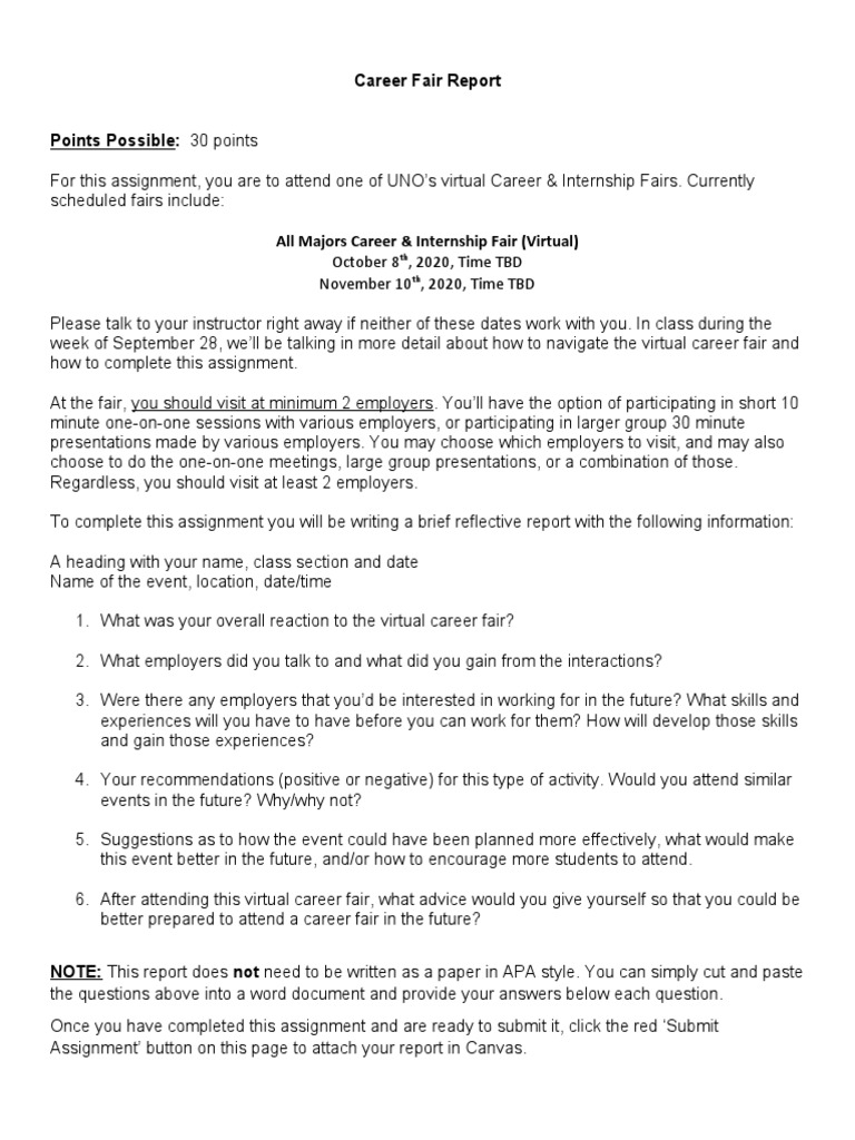 Virtual Career Fair Reflection Report | PDF | Behavior Modification ...