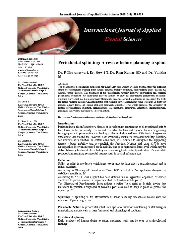Periodontal Splinting: A Review Before Planning A Splint | PDF ...