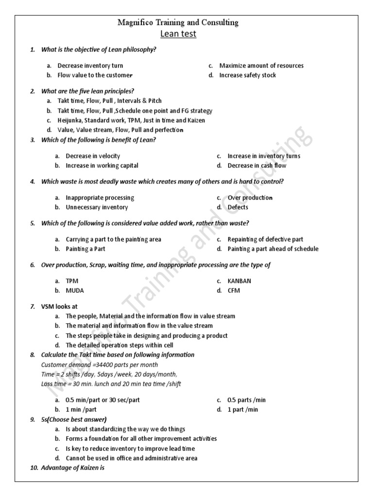 Lean Test: Magnifico Training and Consulting | Download Free PDF | Lean ...
