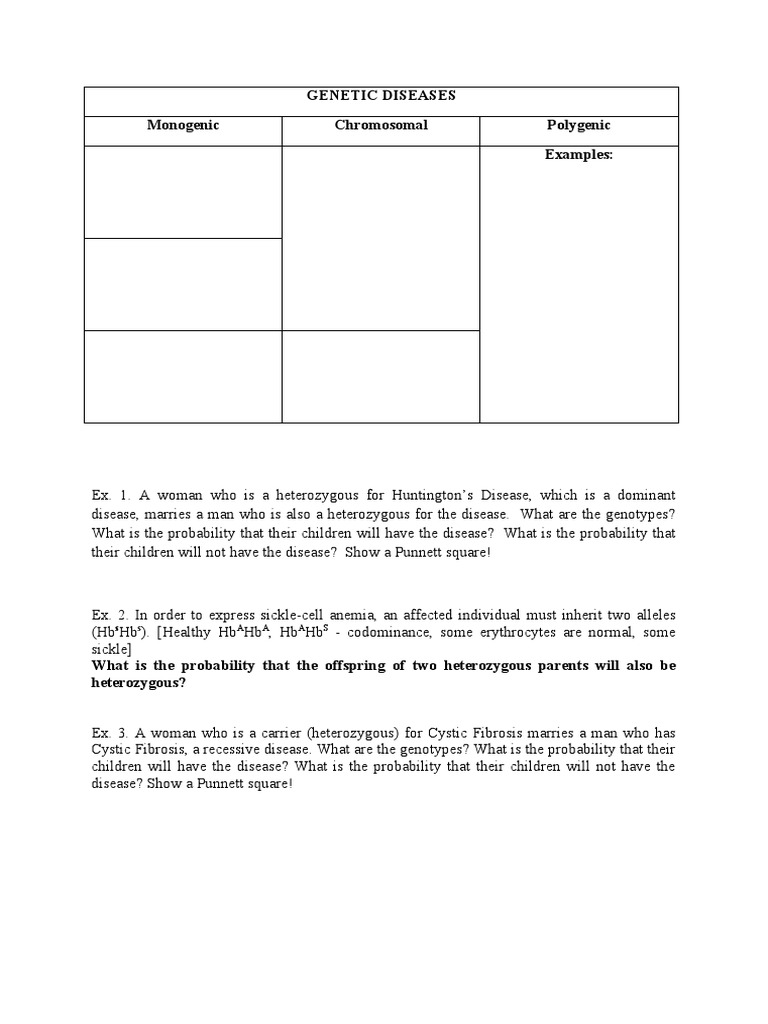 Genetic Diseases - Worksheet | PDF