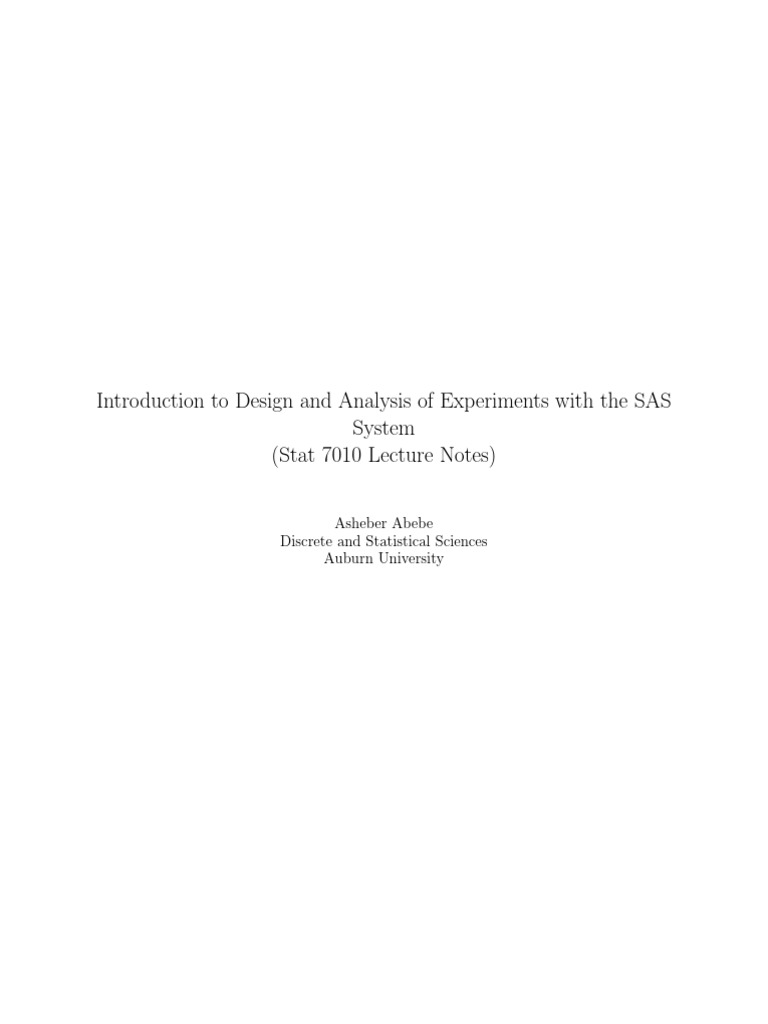 Doe-Introduction To Design and Analysis of Experiments With The Sas | PDF | Errors And Residuals ...