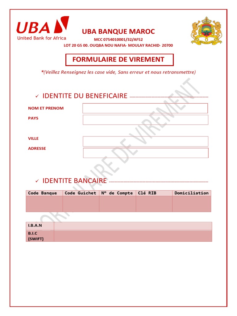 Formulaire de Virement Bancaire | PDF | Finance et gestion monétaire ...