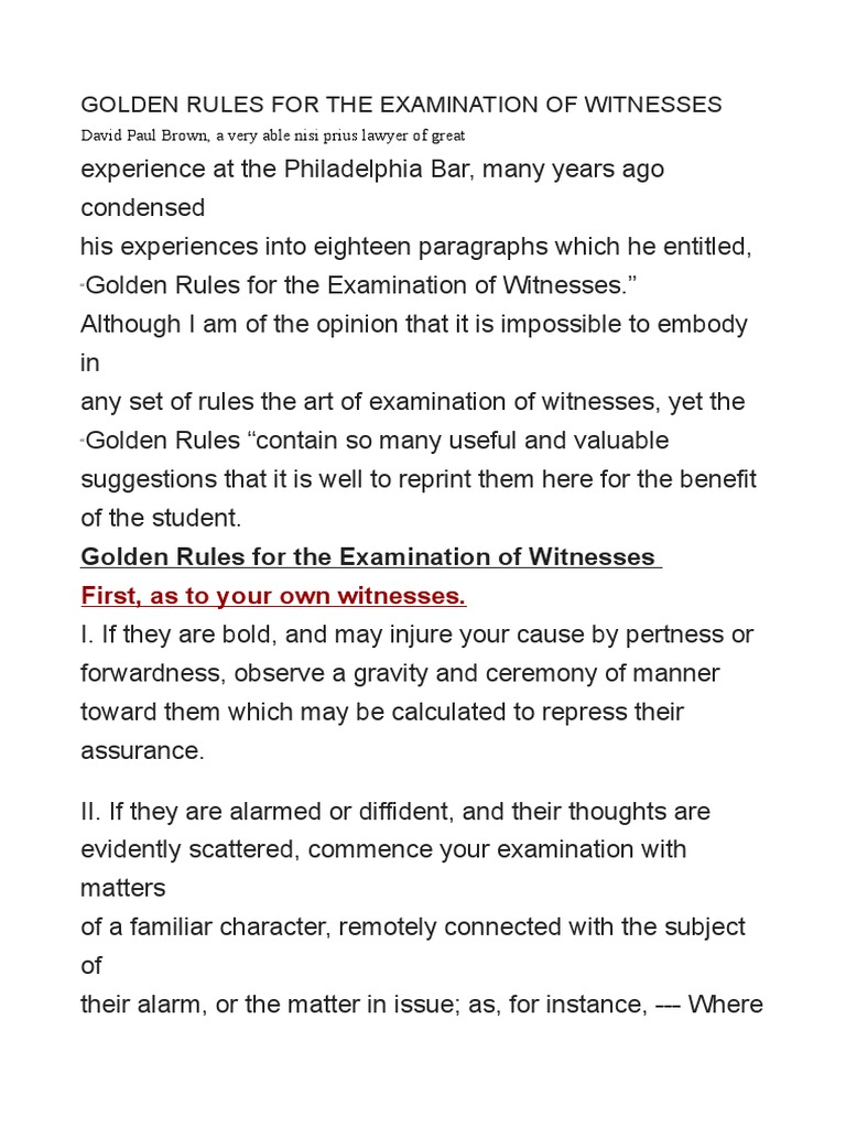 Golden Rules for Witness Examination | PDF | Witness Impeachment | Witness