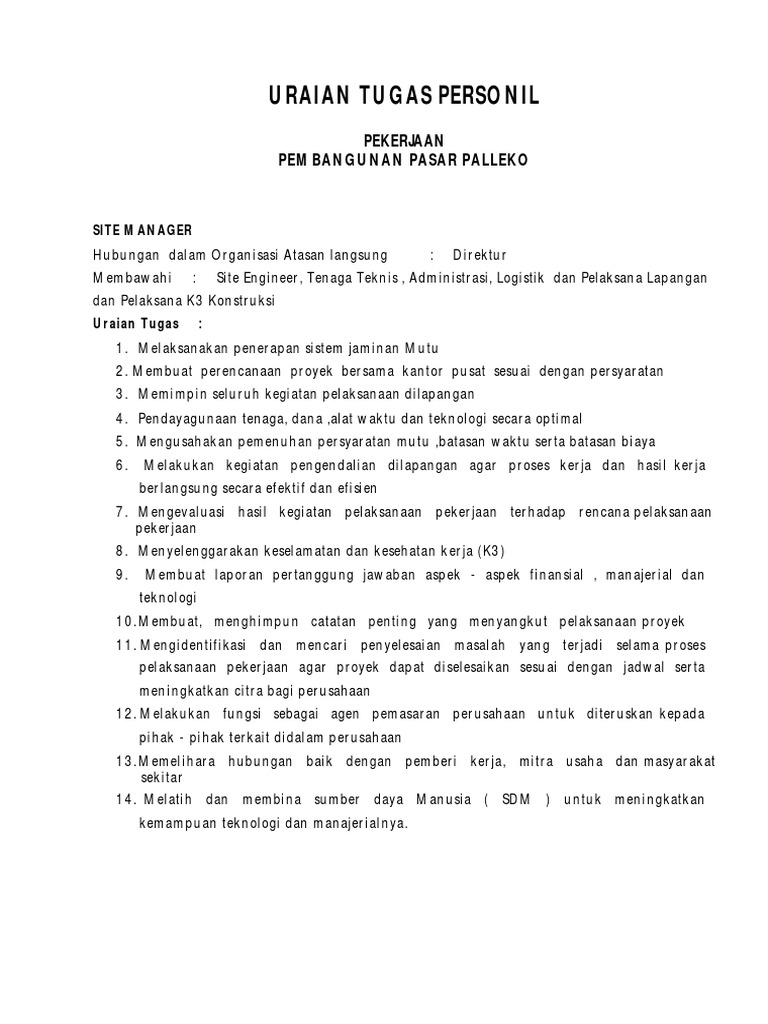 Uraian Tugas Personil | PDF