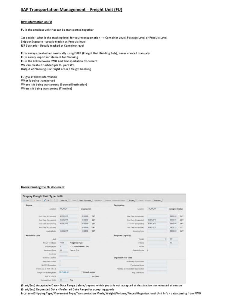 SAP Transportation Management - Freight Unit (FU) | PDF | Cargo | Customs
