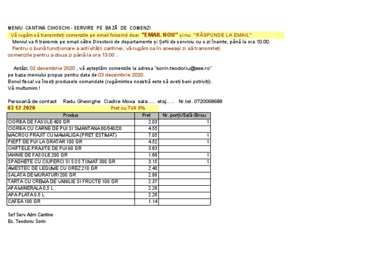 Meniu Cihoschi 03 12 2020 | PDF