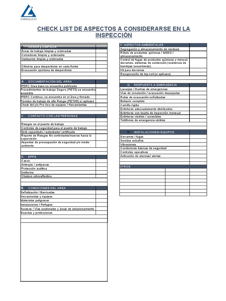 FOR-SSO-146 Check List de Inspección General A Instalaciones | PDF ...