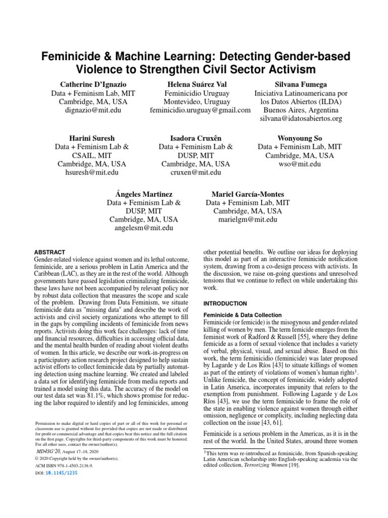 Feminicides & Machine Learning - MD4SG 2020 | PDF | Science