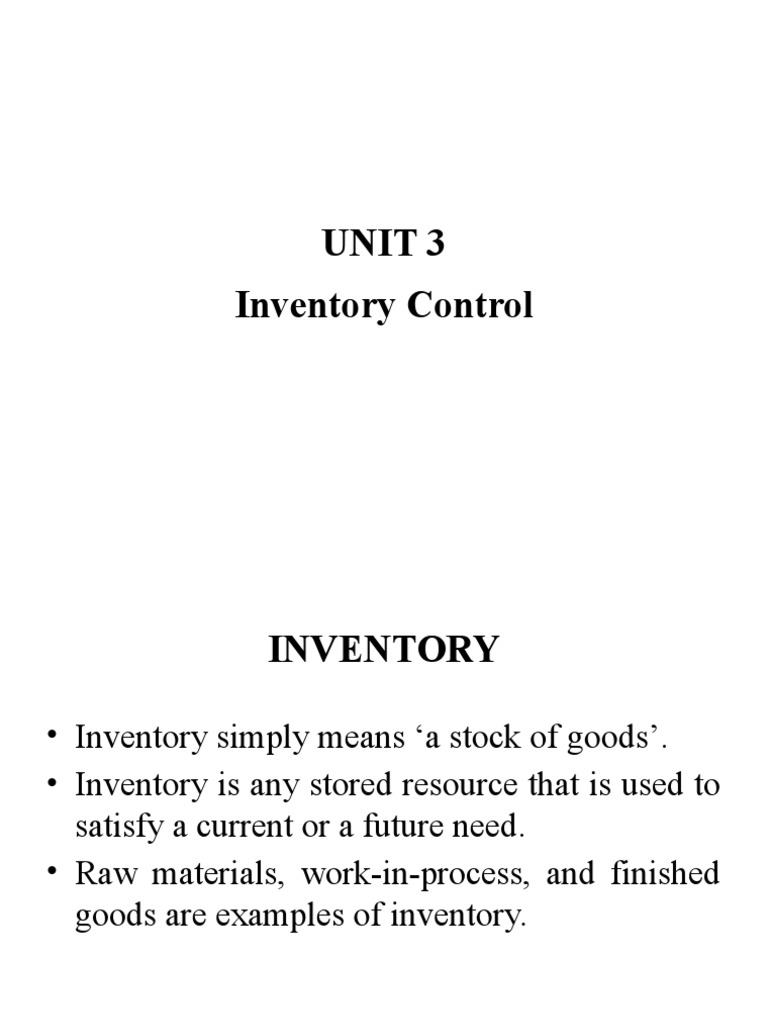UNIT 3 Inventory Control | PDF | Inventory | Demand