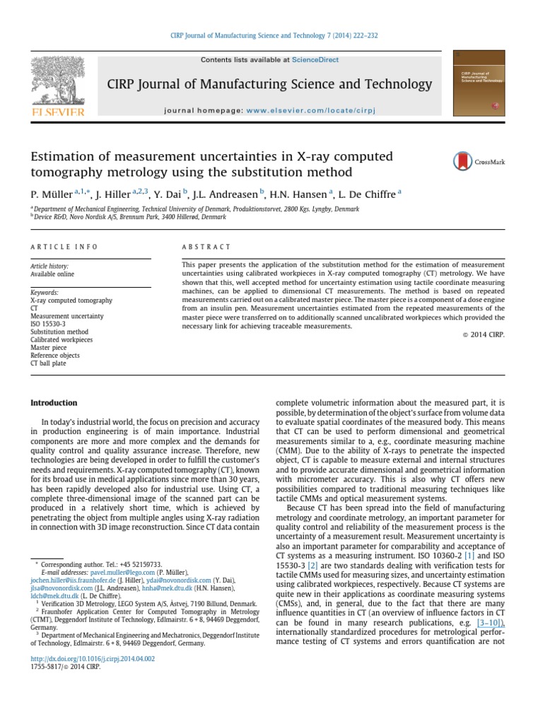 Estimation of Measurement Uncertainties in X-Ray Computed Tomography Metrology Using The ...