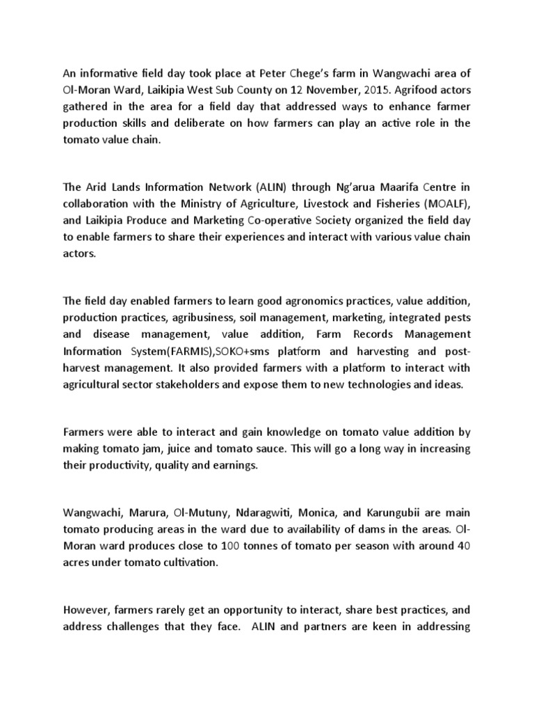 An Informative Field Day Took Place at Peter Chege | PDF