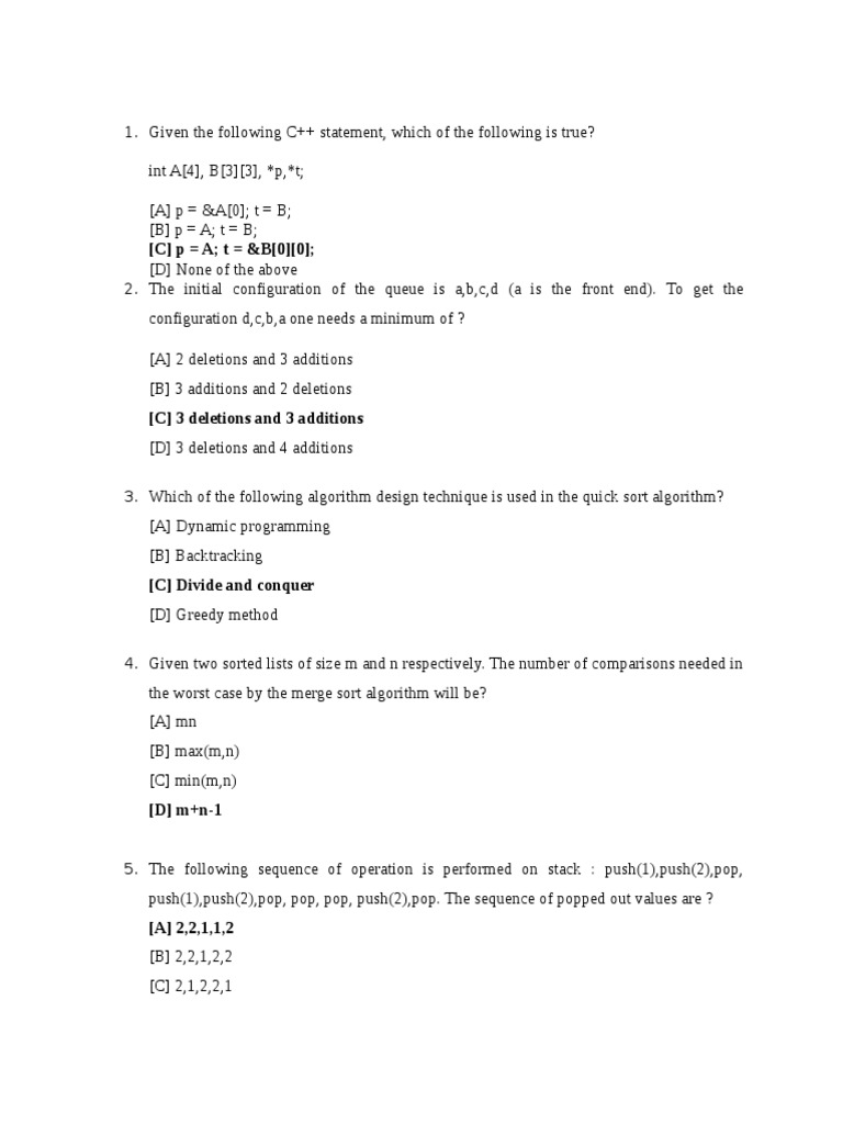 Degree Exit Exam Sample Questions | PDF | Pointer (Computer Programming ...