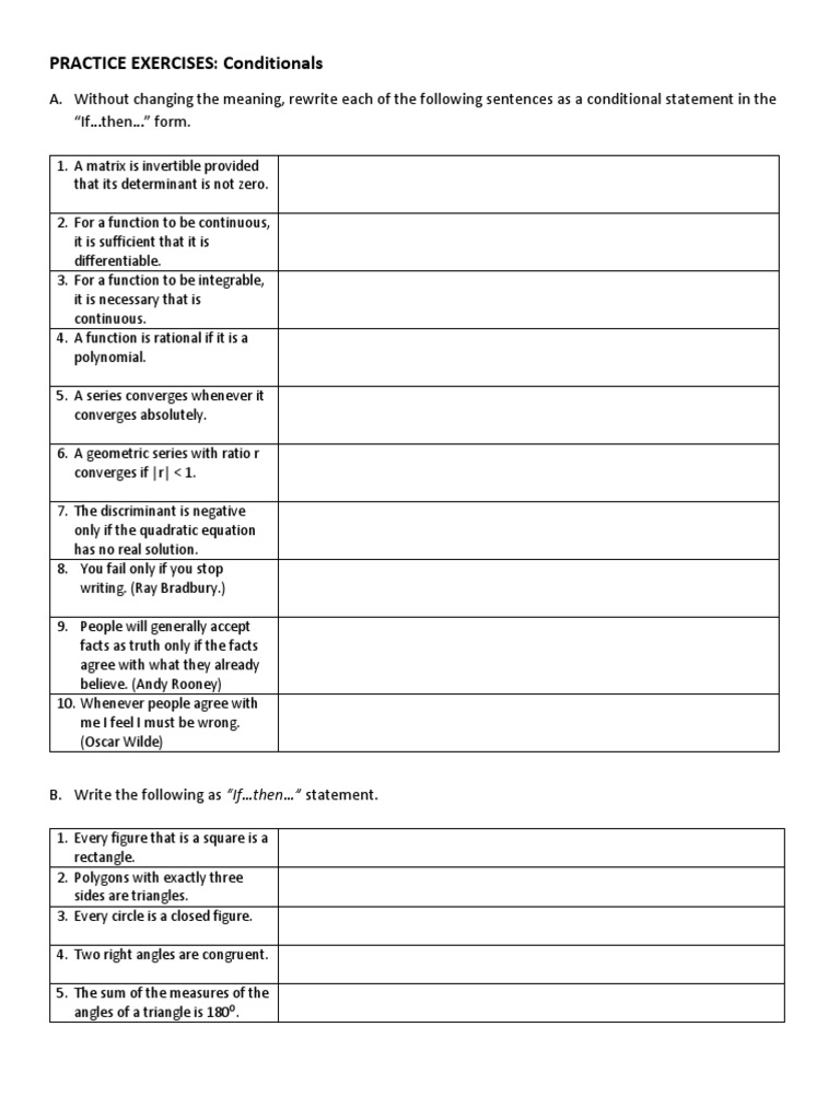Conditional Statements Practice: Rewriting Sentences as "If...Then ...