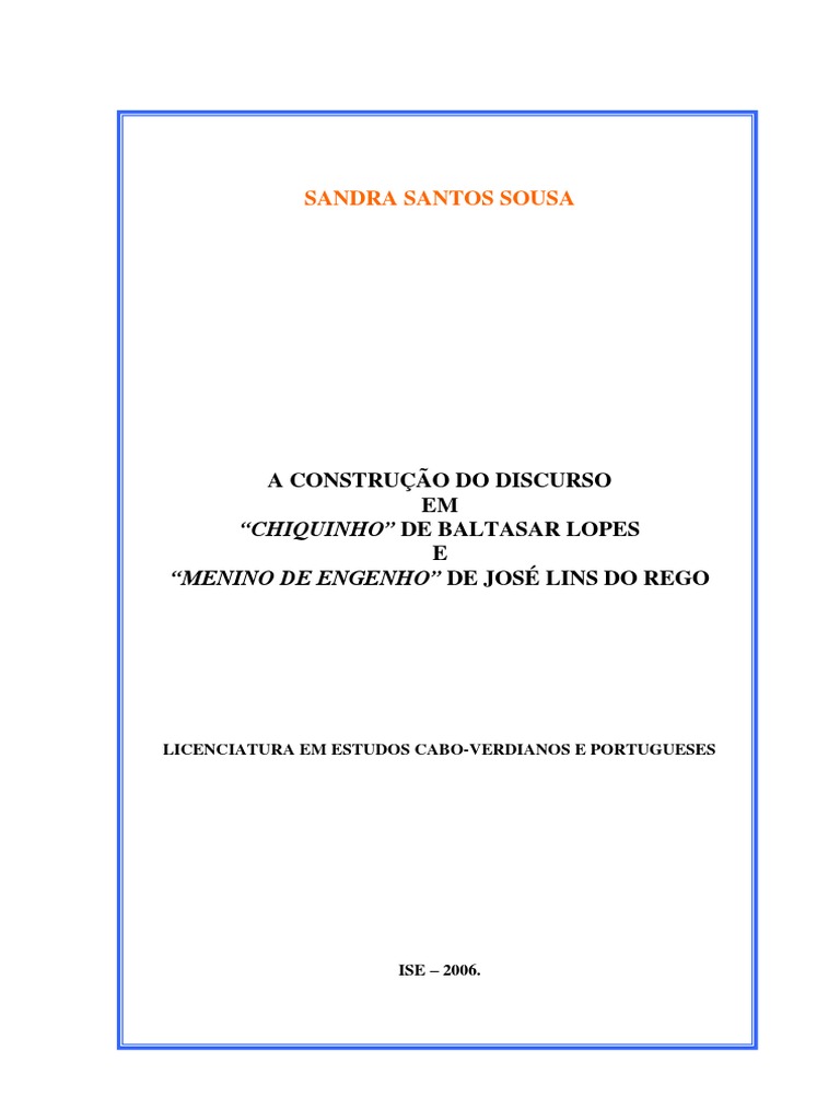A Construção Do Discurso em Chiquinho de Baltasar Lopes e Me PDF | PDF ...