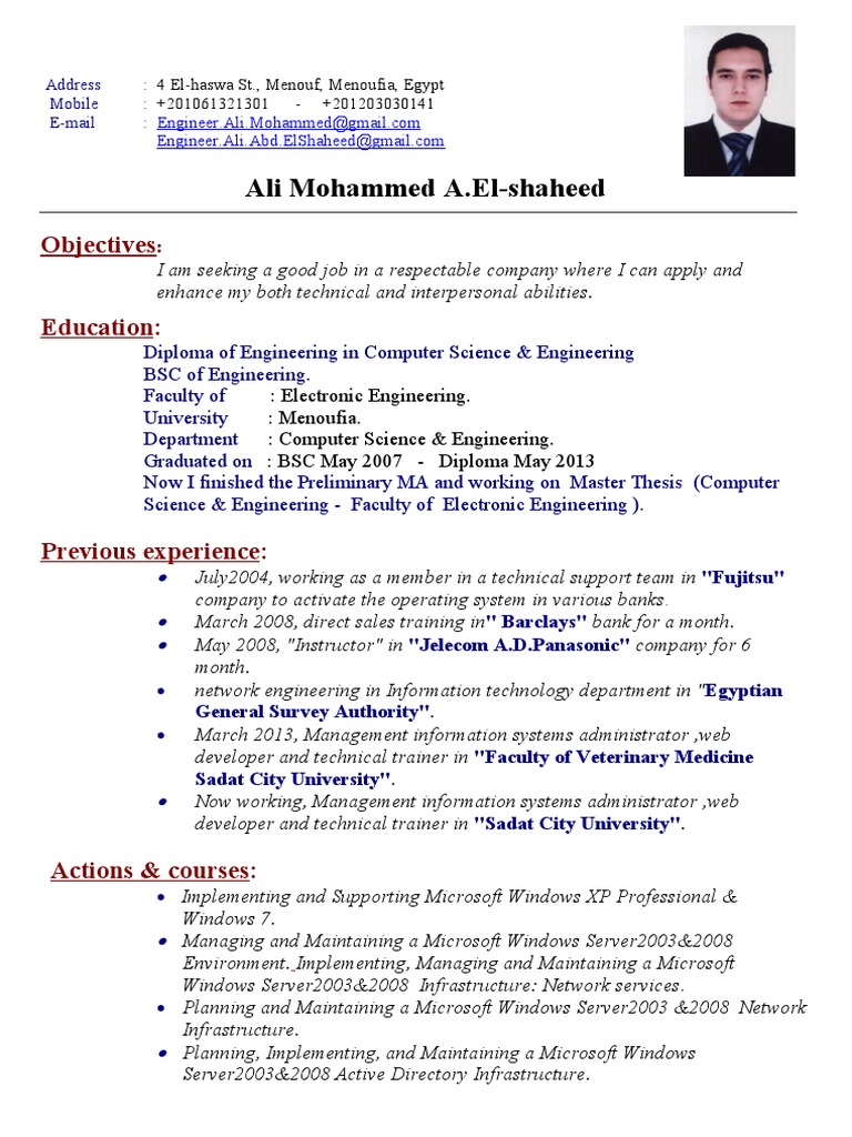Ali Mohammed C V | PDF | Engineering | System Administrator