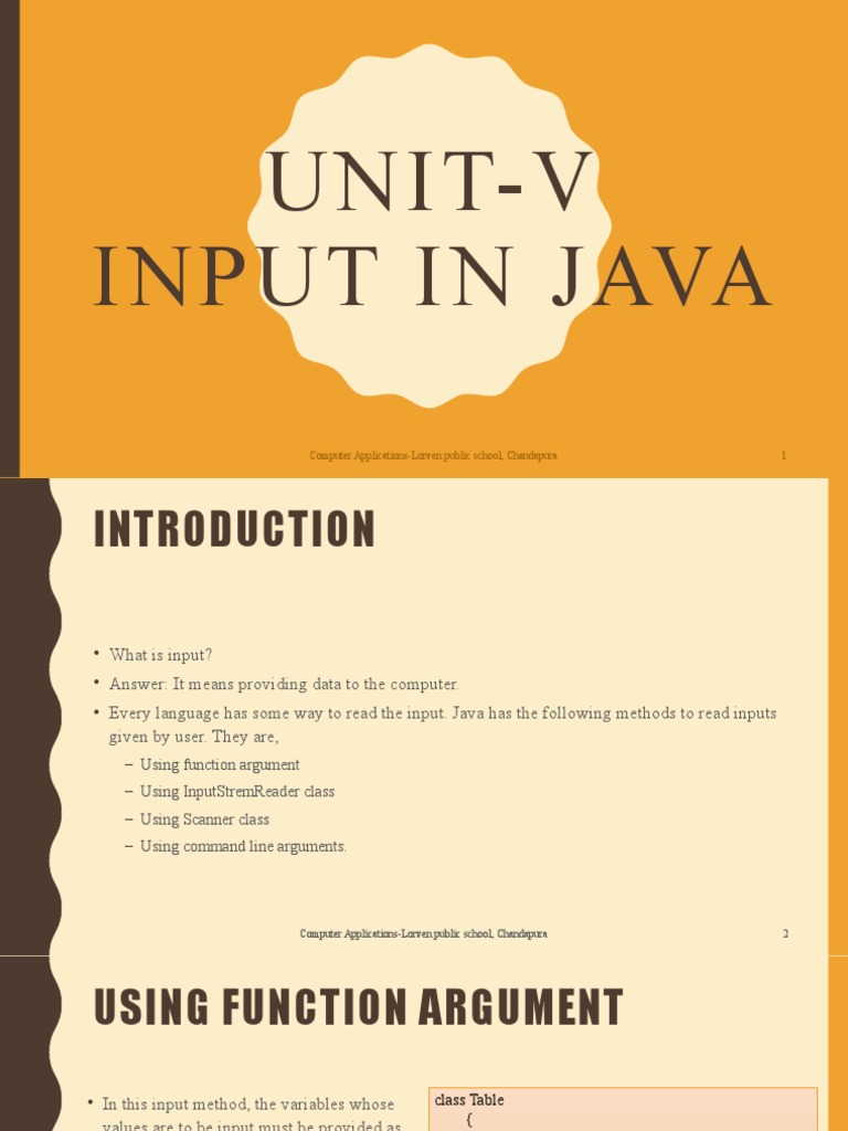 Unit-V Input in Java: Computer Applications-Lorven Public School, Chandapura 1 | PDF | Parameter ...