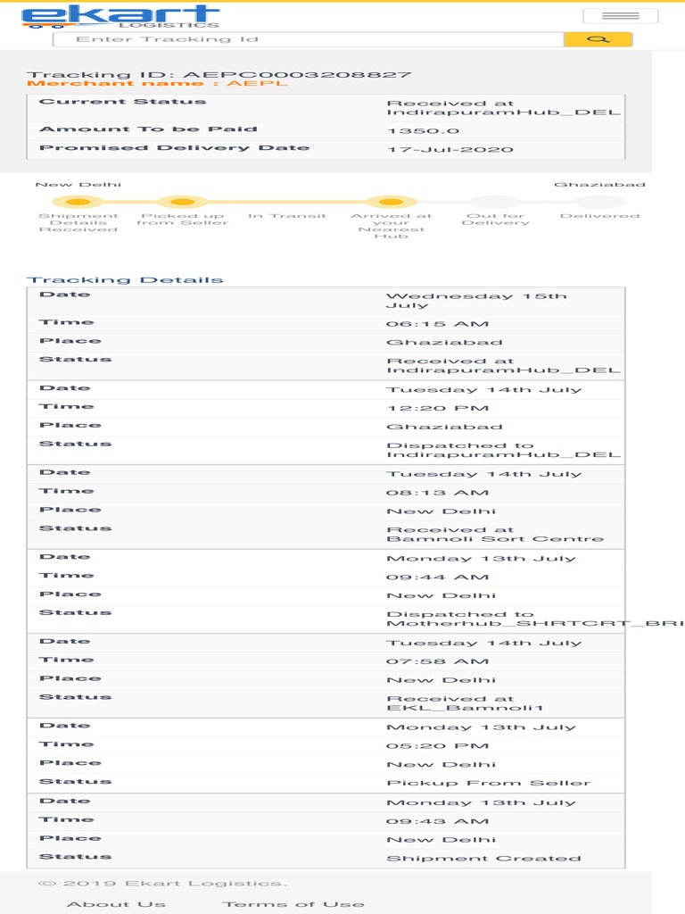 EKART - Tracking Details | PDF