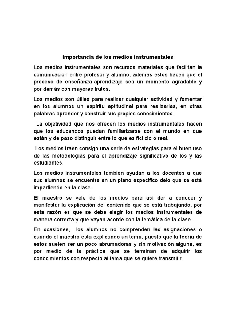 Importancia de Los Medios Instrumentales | PDF