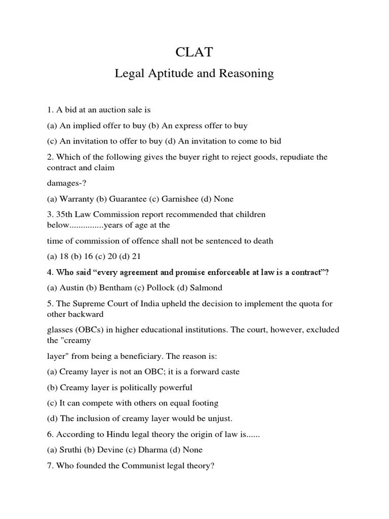 Legal Aptitude and Reasoning | PDF