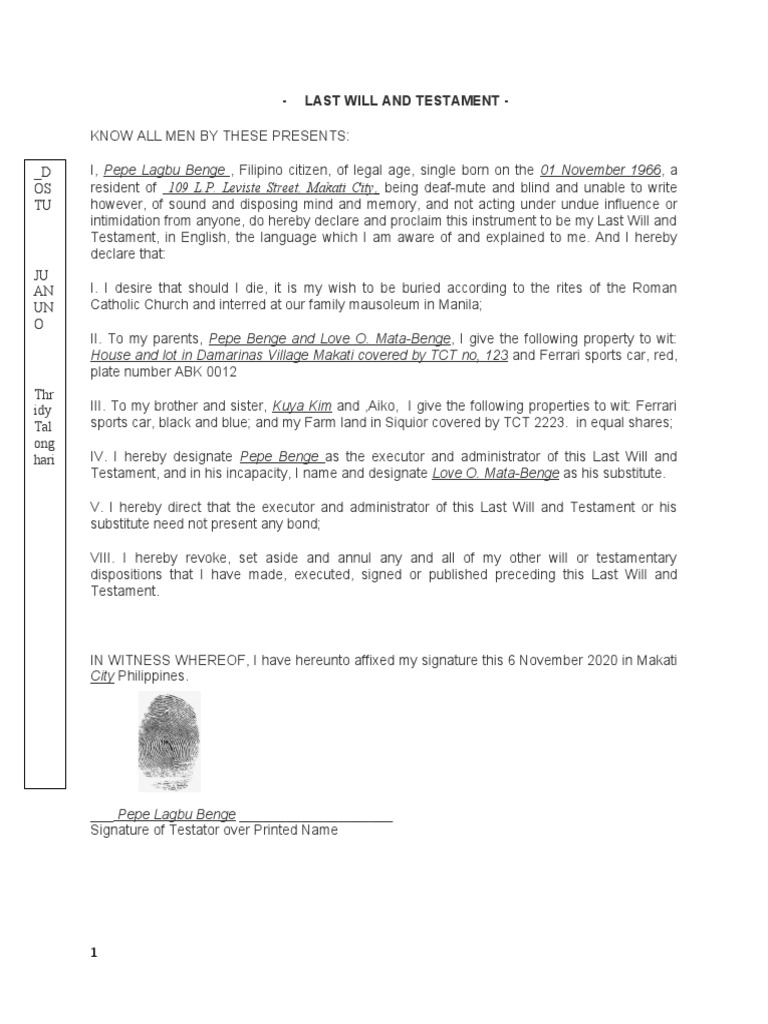 Annex 1 Notarial Will Final | PDF | Will And Testament | Civil Law ...