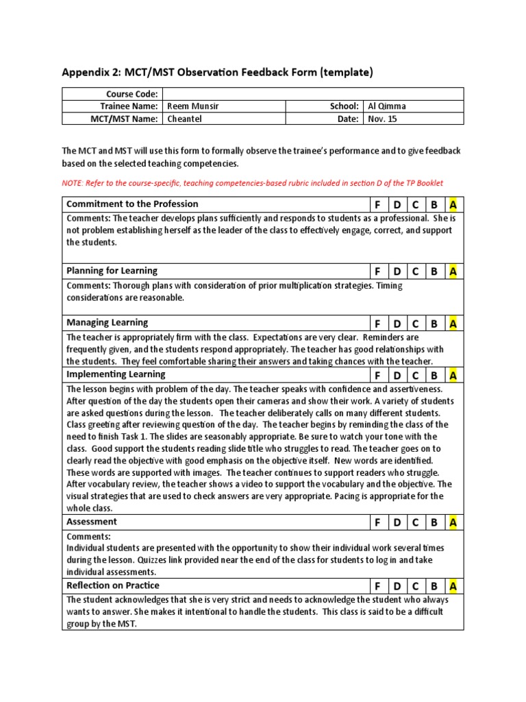Lesson Observation 2 | PDF | Teachers | Education Theory