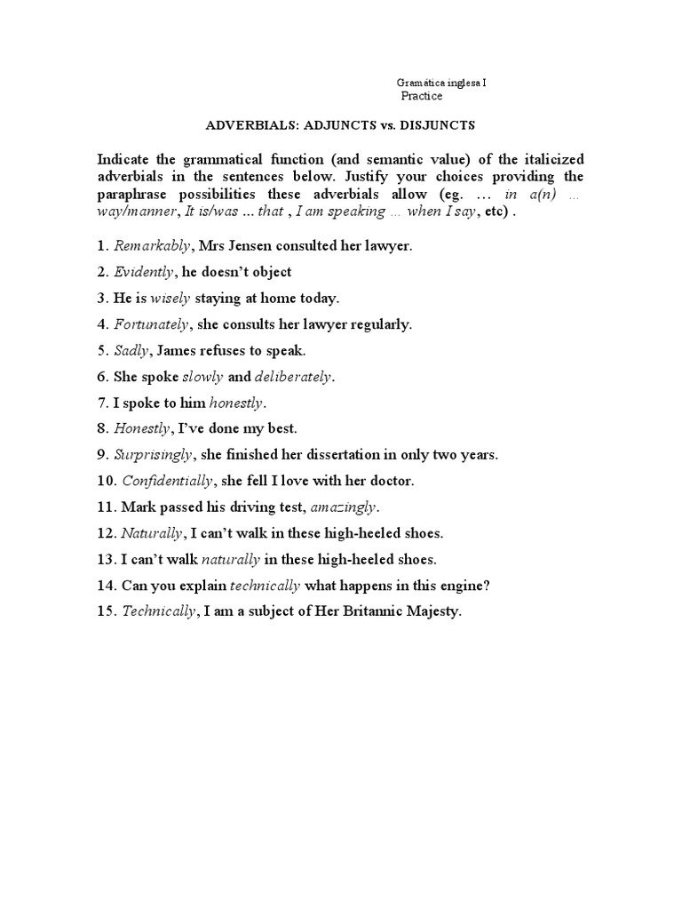 Adverbials: Adjuncts vs. Disjuncts Explained | PDF