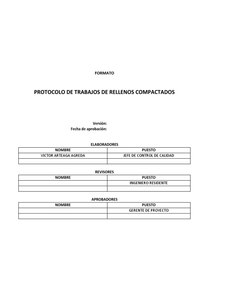 015 PROTOCOLO DE TRABAJOS DE RELLENOS COMPACTADOS Propio | PDF
