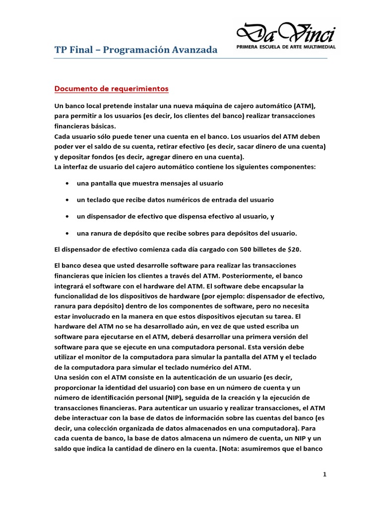Consigna TP Final Programación Avanzada | PDF | Hardware de la computadora | Usuario (informática)
