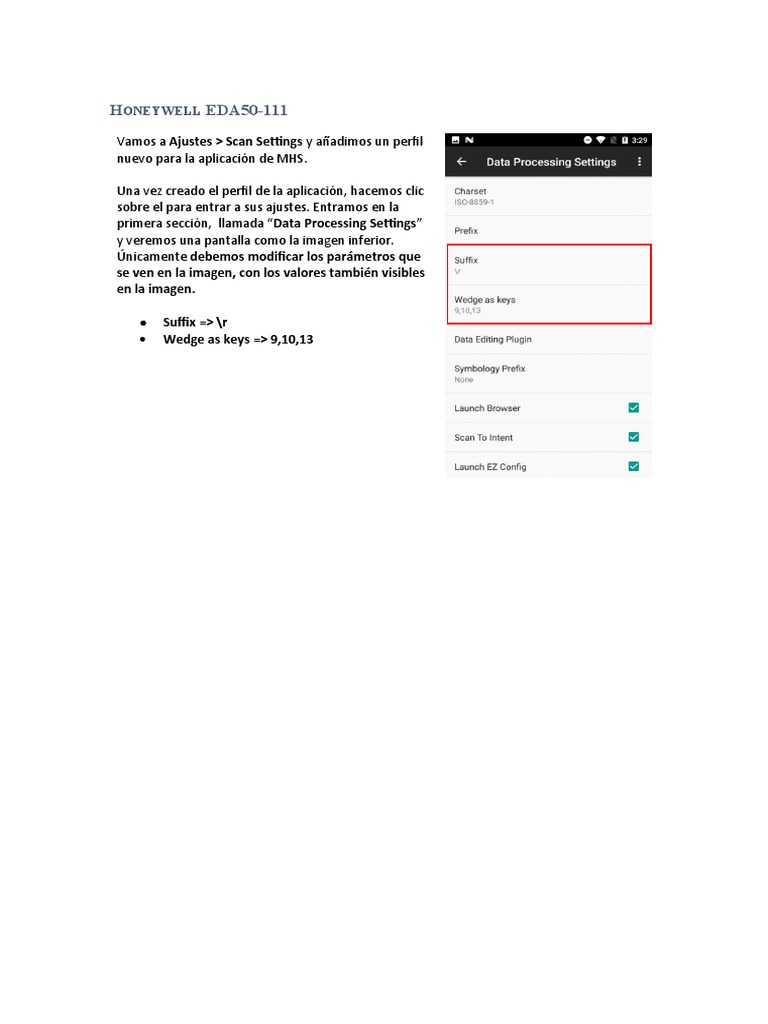 Configuración de un perfil de escaneo para la aplicación MHS en un dispositivo Honeywell EDA50 ...