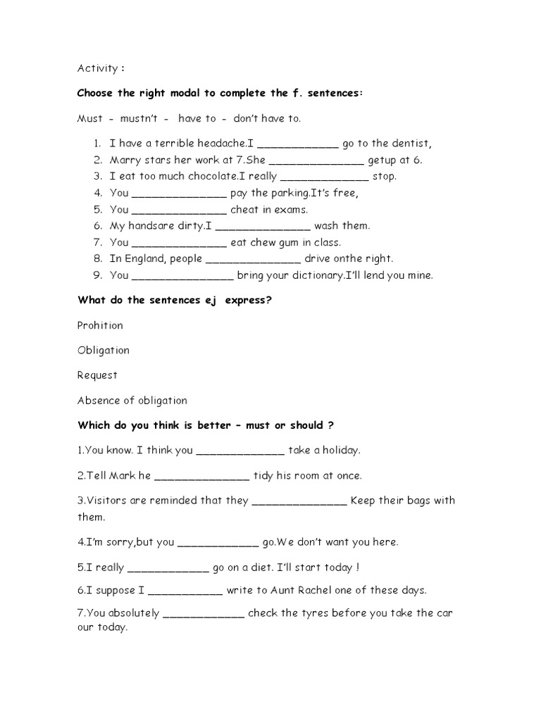 Choose The Right Modal To Complete The F. Sentences | PDF | Business