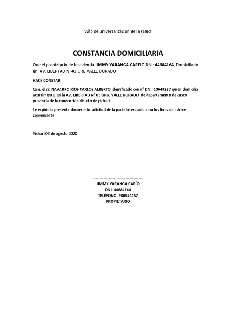 Constancia de Domicilio | PDF