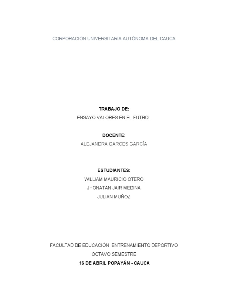 Ensayo Valores en El Futbol Psicologia 1 | PDF | Árbitro | Asociación ...