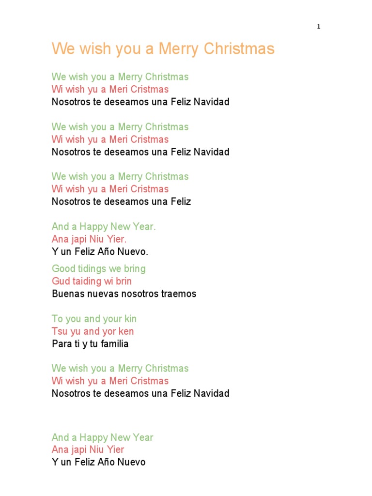 Letra y Pronunciación de "We Wish You a Merry Christmas" | PDF ...