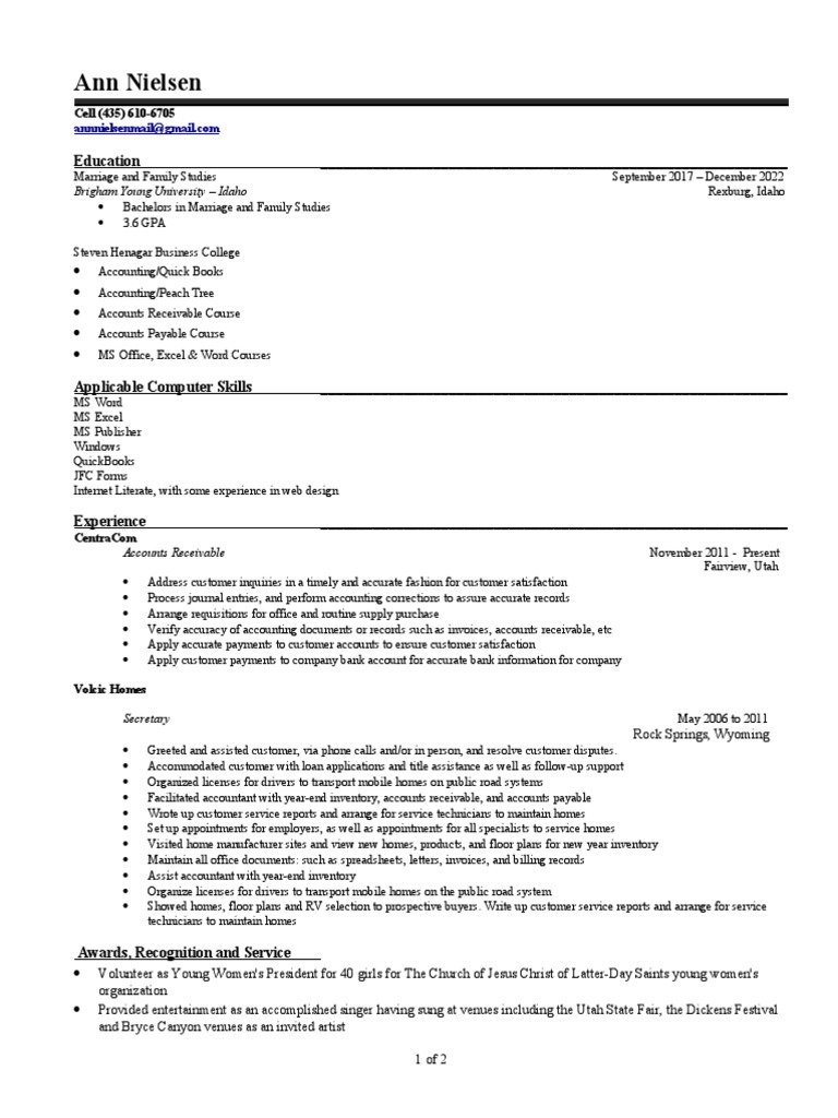 w12 Ann Nielsen Resume | PDF | Accounts Payable | Microsoft Excel