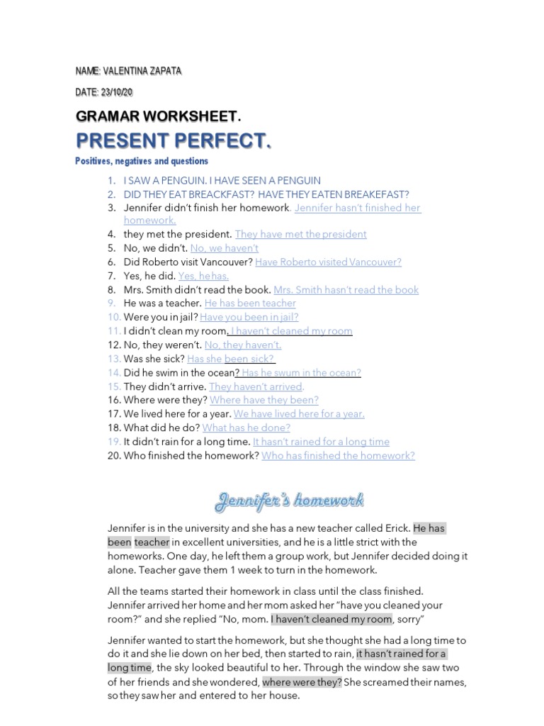 Grammar Worksheet | PDF