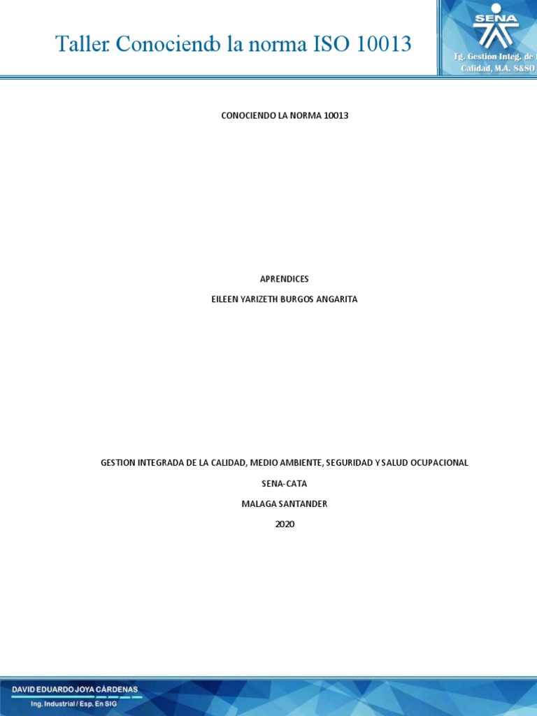 4 Taller Iso 10013 Pdf Sistema De Manejo De Calidad Calidad