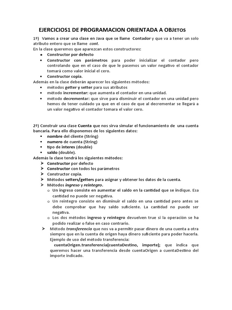 Ejercicios1 De Programacion Orientada A Objetos Pdf Constructor